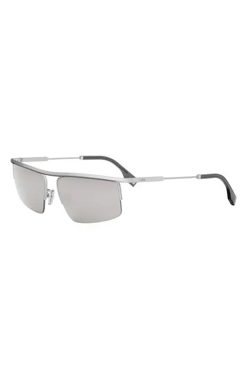 Fendi 60mm Geometric Sunglasses - Matte Palladium / Smoke Mirror