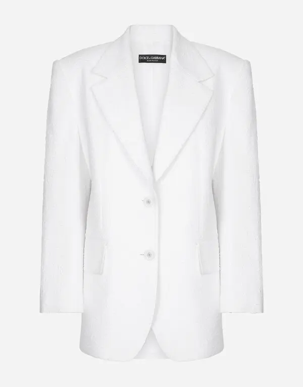 Dolce & Gabbana Single-breasted Cotton Raschel Tweed Jacket - White