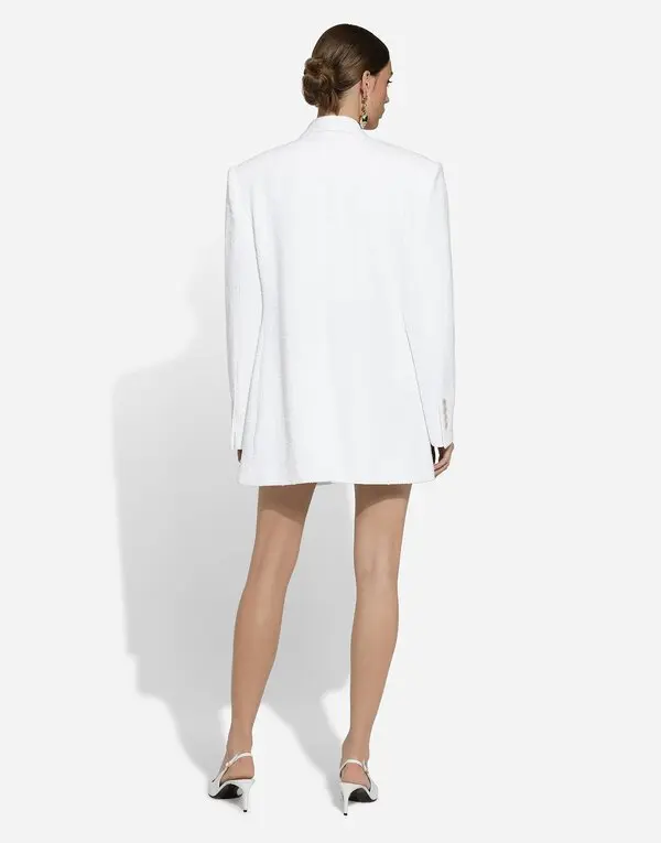 Dolce & Gabbana Single-breasted Cotton Raschel Tweed Jacket - White