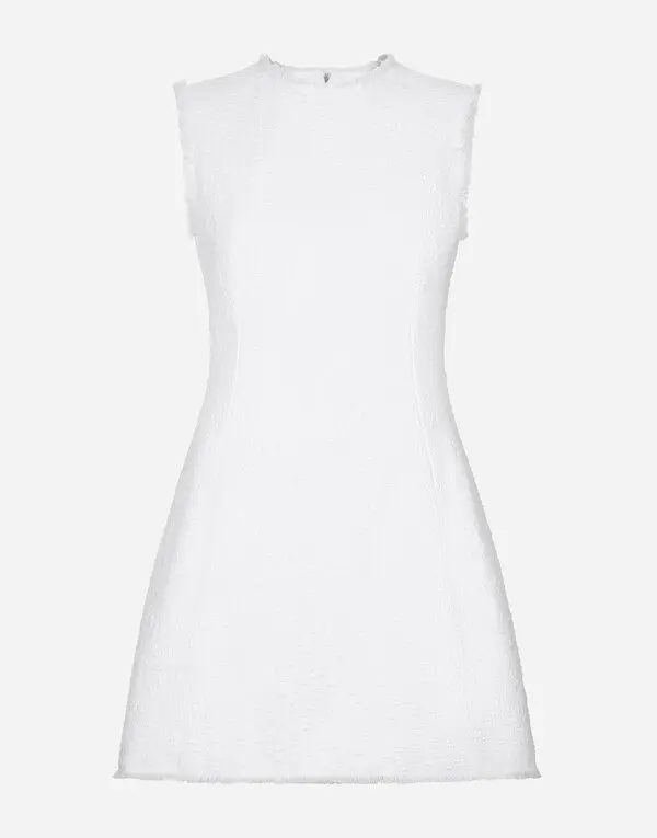 Dolce & Gabbana Short Cotton Raschel Tweed Dress - White