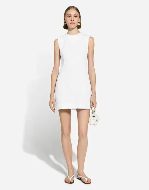 Dolce & Gabbana Short Cotton Raschel Tweed Dress - White
