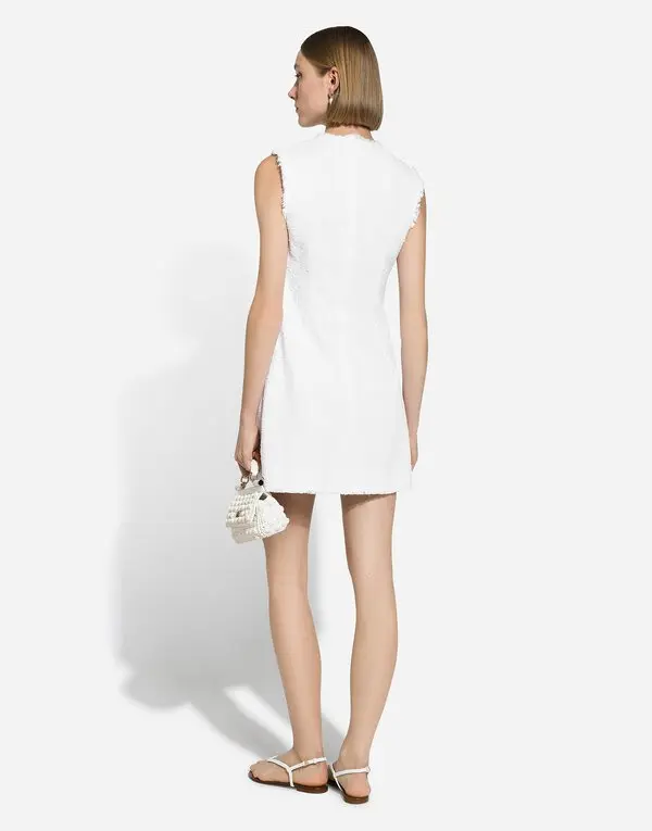 Dolce & Gabbana Short Cotton Raschel Tweed Dress - White