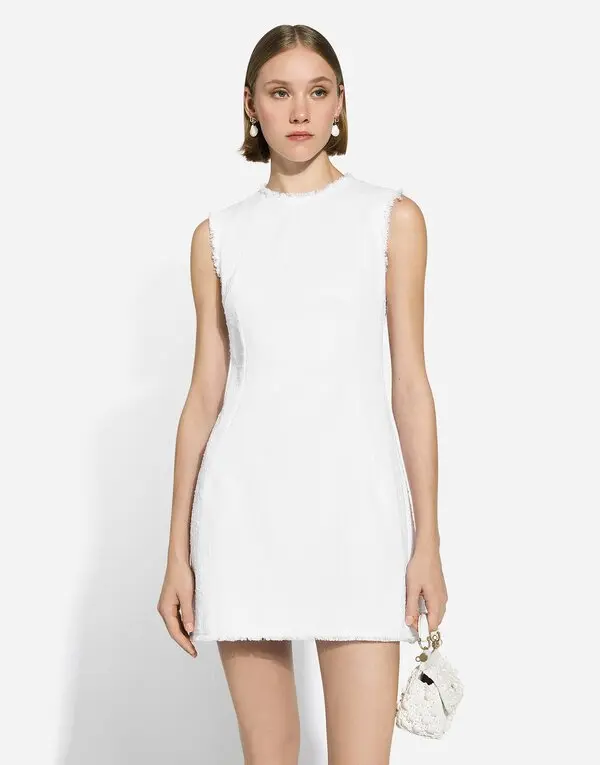 Dolce & Gabbana Short Cotton Raschel Tweed Dress - White