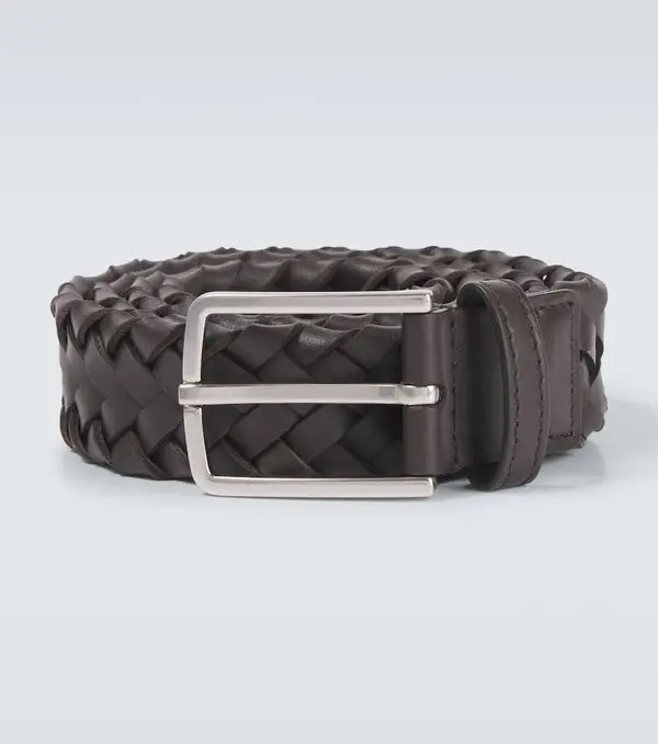 Bottega Veneta Intreccio Cabat Leather Belt - Brown