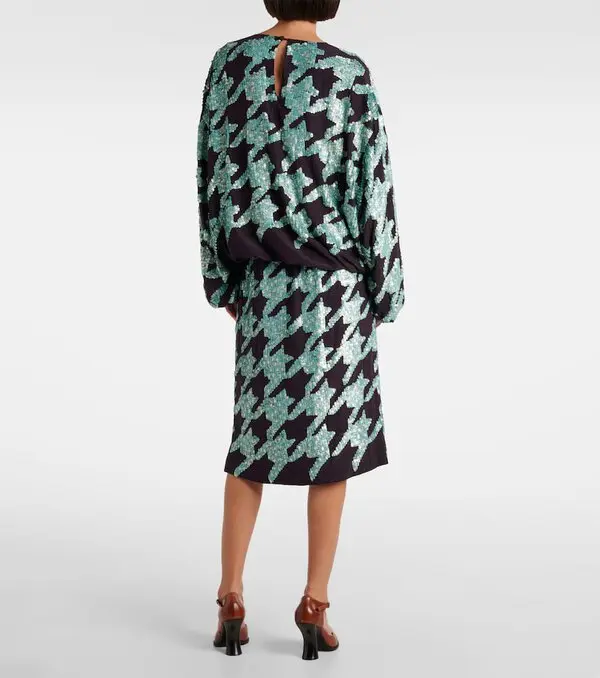 Dries Van Noten Sequined Houndstooth Silk Sweatshirt