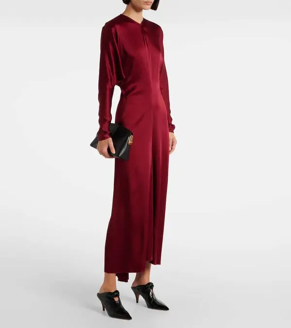 Victoria Beckham Draped Crepe Satin Midi Dress