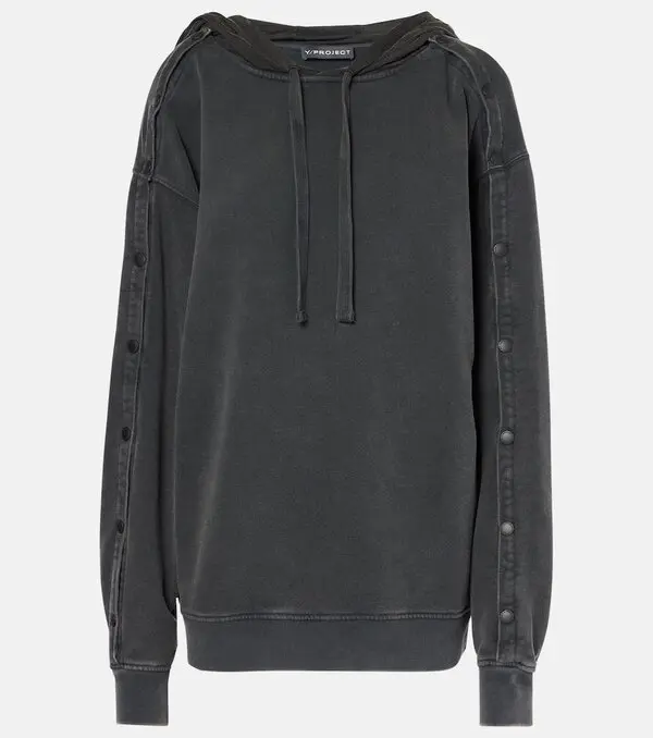 Y/project Oversized Cotton Jersey Hoodie With Buttoned Sleeves