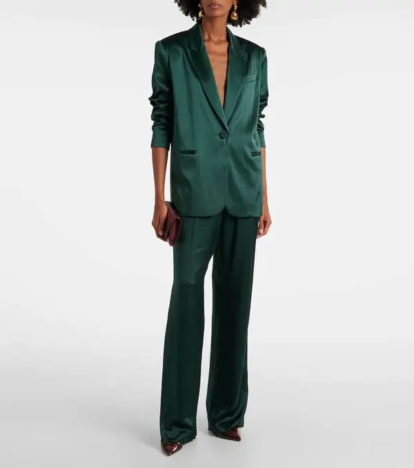 THE SEI Silk Satin Blazer - Green