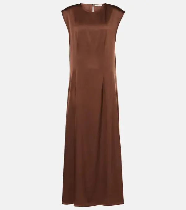Asceno Rose Silk Satin Maxi Dress - Brown