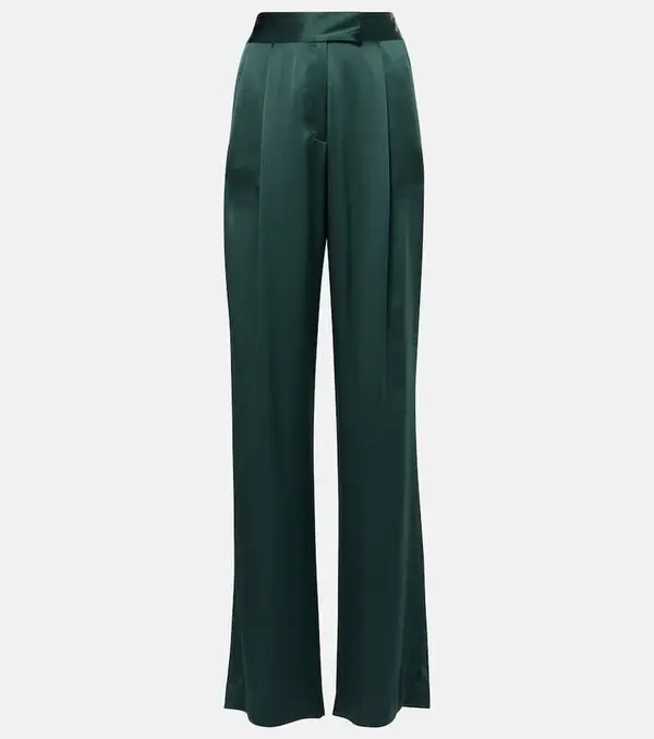 THE SEI Pleated Silk Charmeuse Wide-leg Pants - Green