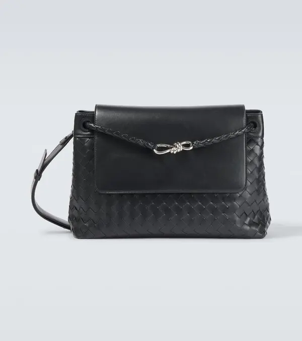 Bottega Veneta Intrecciato Leather Messenger Bag - Black