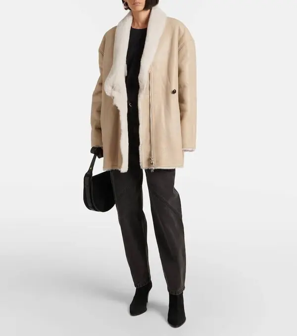 Isabel Marant Elanore Shearling-trimmed Leather Coat