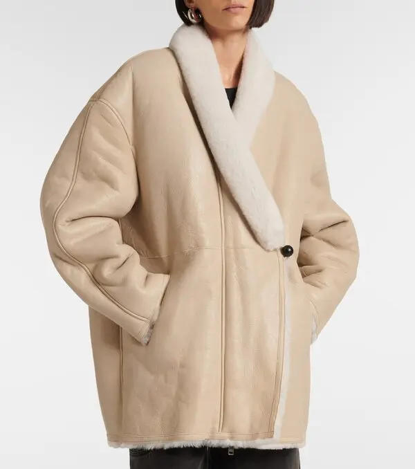 Isabel Marant Elanore Shearling-trimmed Leather Coat