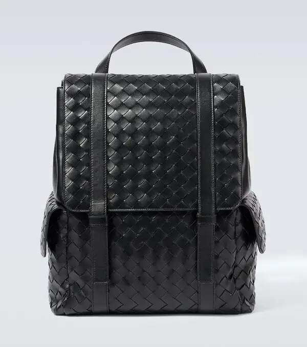 Bottega Veneta Intrecciato Leather Backpack - Black