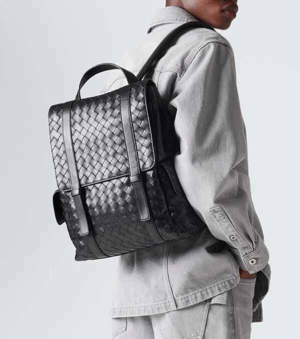Bottega Veneta Intrecciato Leather Backpack - Black