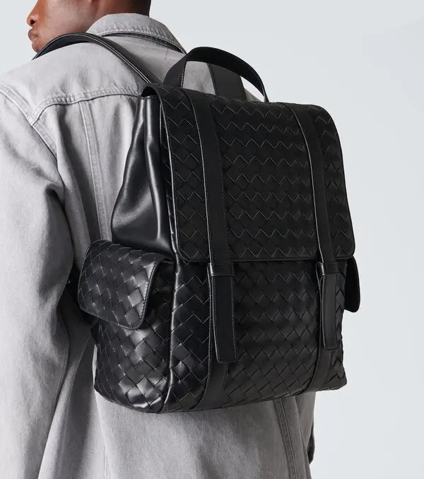 Bottega Veneta Intrecciato Leather Backpack - Black