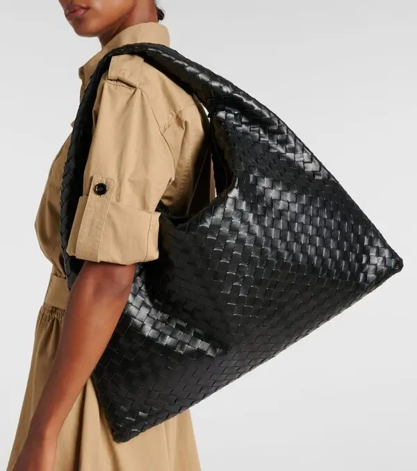 Bottega Veneta Hop Intrecciato Large Leather Tote Bag - Black