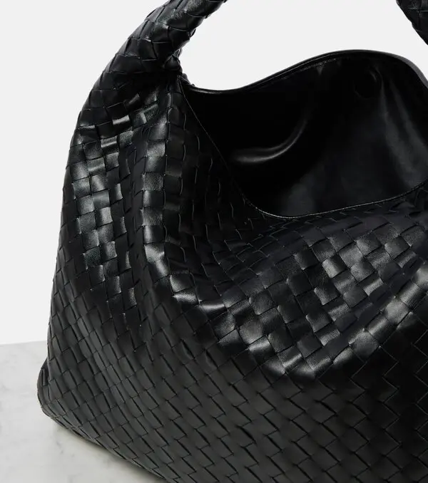 Bottega Veneta Hop Intrecciato Large Leather Tote Bag - Black