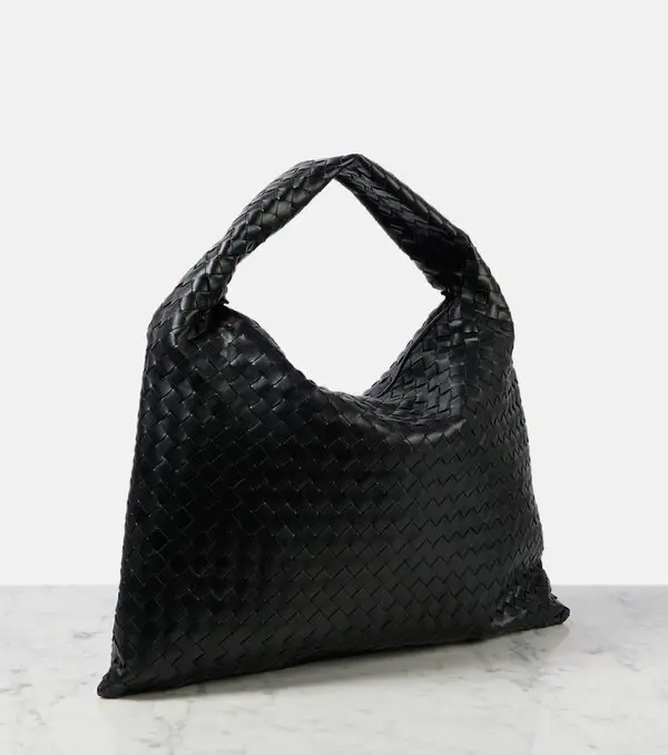 Bottega Veneta Hop Intrecciato Large Leather Tote Bag - Black