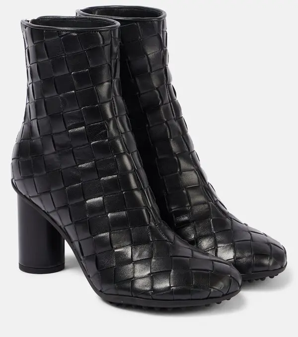 Bottega Veneta Intrecciato Leather Ankle Boots - Black