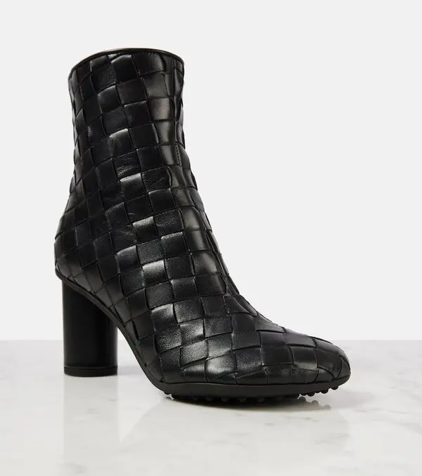 Bottega Veneta Intrecciato Leather Ankle Boots - Black