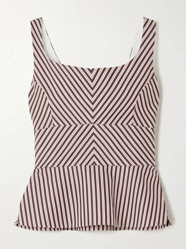LIBEROWE Striped Cotton-poplin Peplum Top