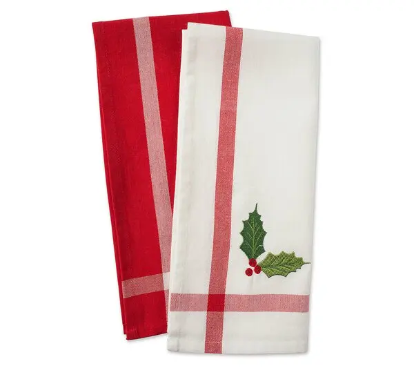 DESIGN IMPORTS Stripe Holiday Embroidered Kitch En Towels - One-color