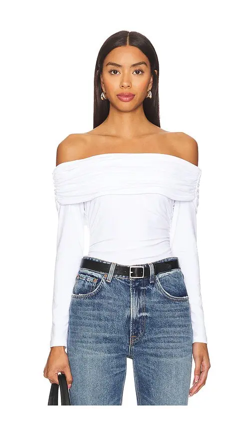 Susana Monaco Off The Shoulder Gathered Long Sleeve Top - Sugar