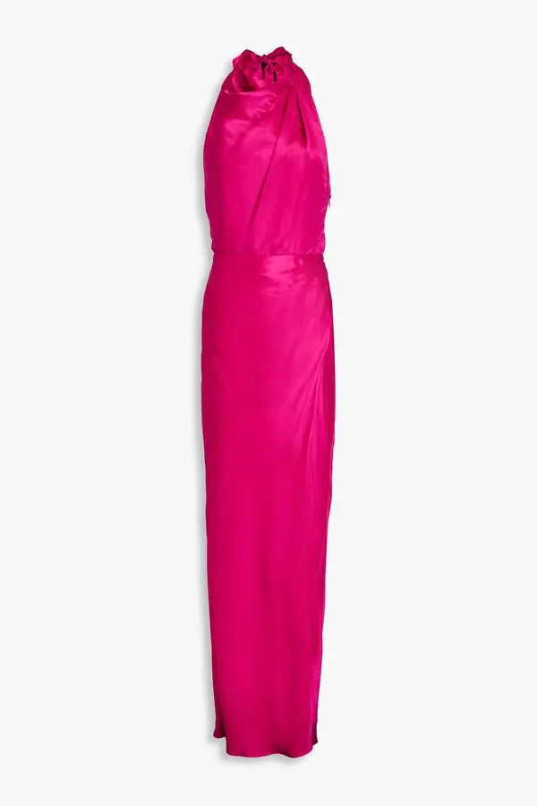NICHOLAS Draped Satin Halterneck Maxi Dress - Magenta