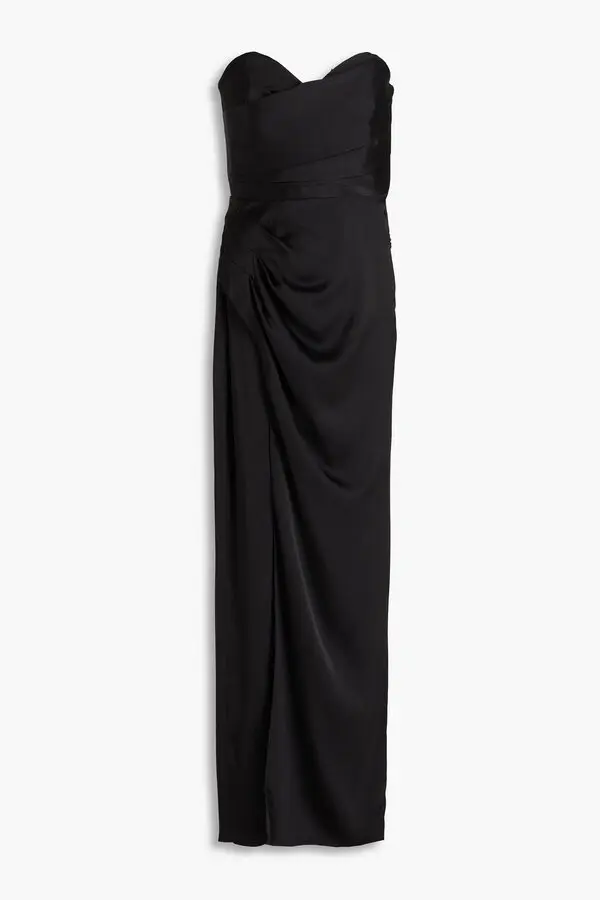NICHOLAS Strapless Wrap-effect Satin Maxi Dress