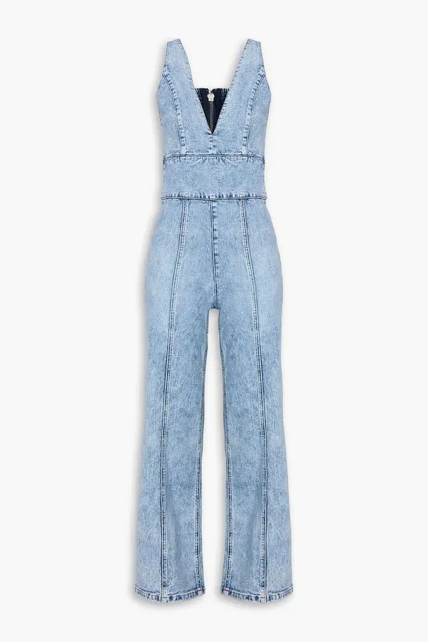 Alice + Olivia Sandra Cropped Denim Jumpsuit - Light Denim