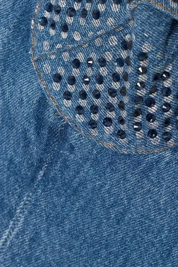 AREA Crystal-embellished Polka Dot Denim Mini Dress - Mid Denim