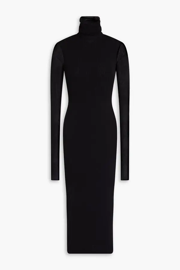 knee length dresses for ladies CRESSIDA Black Mesh Deep V Neck Bandage Dress main image 1