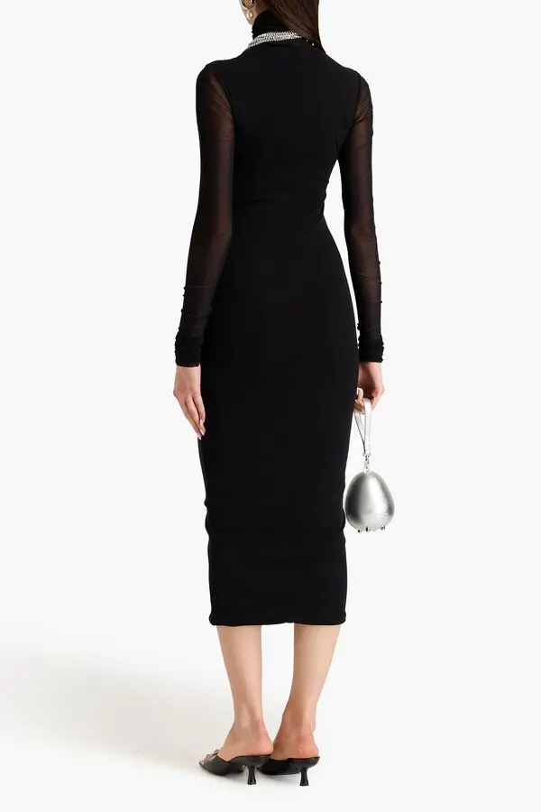black mesh turtleneck dress Norma Kamali Stretch-jersey And Mesh Turtleneck Gown - Black