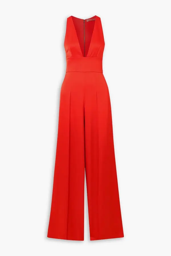 Alice + Olivia Myrtle Pleated Wide-leg Jumpsuit - Tomato Red