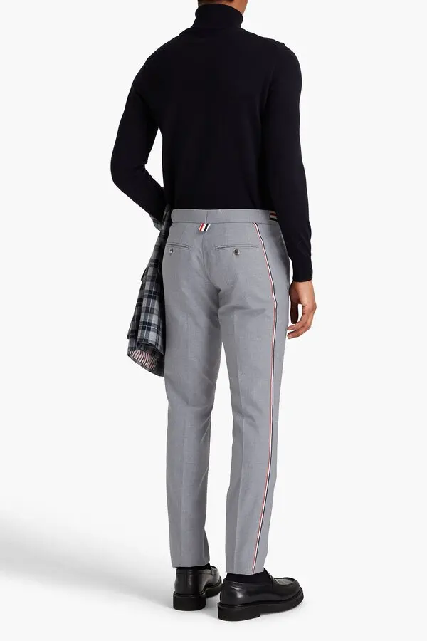 Thom Browne Slim-fit Striped Wool-blend Trousers - Gray