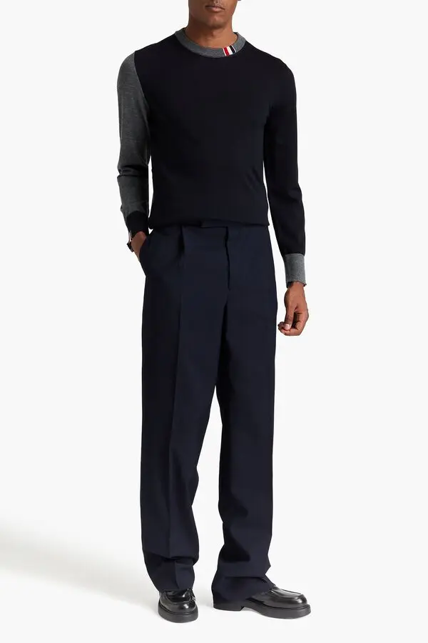 Thom Browne Pleated Grain De Poudre Wool Pants - Midnight Blue