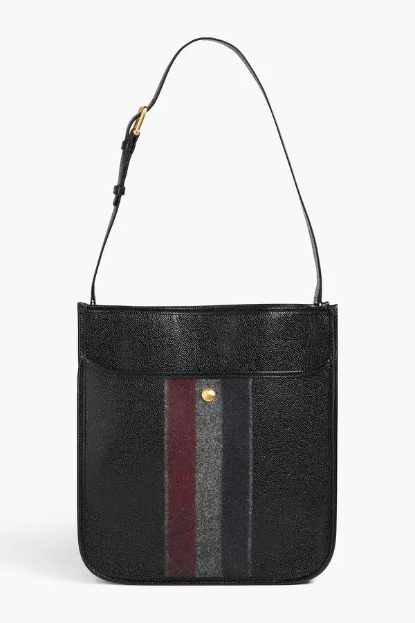 Thom Browne Felt-Trimmed Pebbled-Leather Messenger Bag In Black