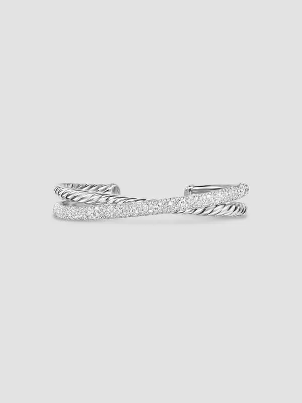 David Yurman Pavé Crossover Two Row Cuff Bracelet In Sterling - Silver