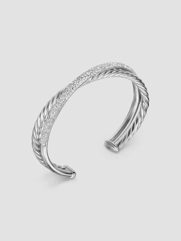 David Yurman Pavé Crossover Two Row Cuff Bracelet In Sterling