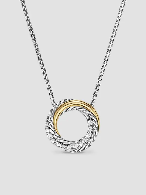 David Yurman Crossover Pendant Necklace In Sterling Silver With 18k Yellow Gold And Diamonds, 14.5mm - Diamond