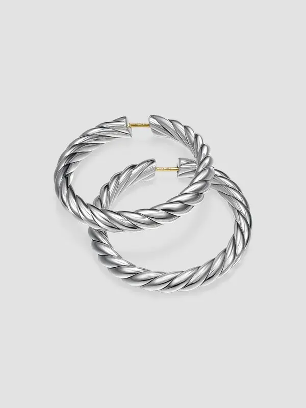 David Yurman Sculpted Cable Hoop Earrings In Sterling 38mm