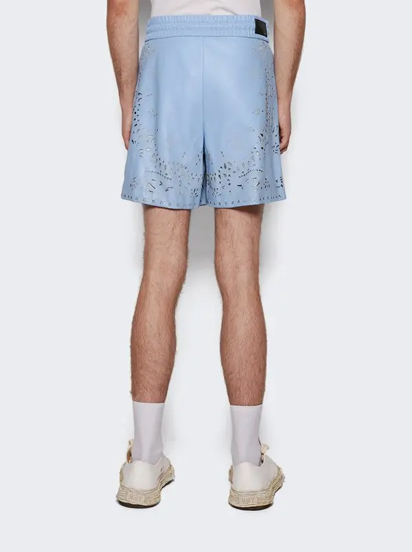 Amiri Bandana Laser Leather Shorts - Cerulean