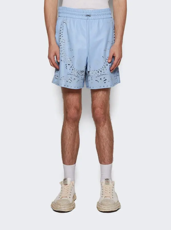 Amiri Bandana Laser Leather Shorts - Cerulean
