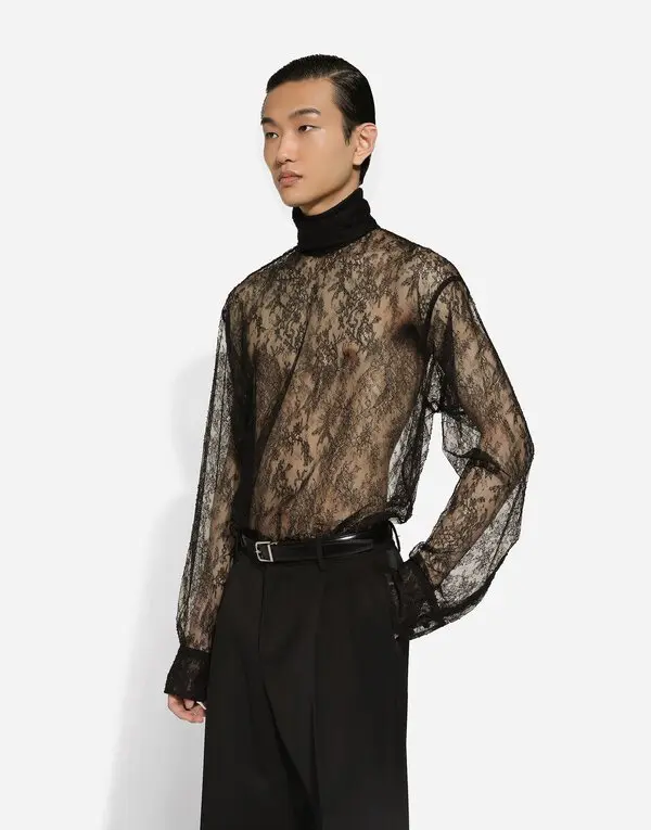 Dolce & Gabbana Lace Turtleneck Top With Shirt Cuffs