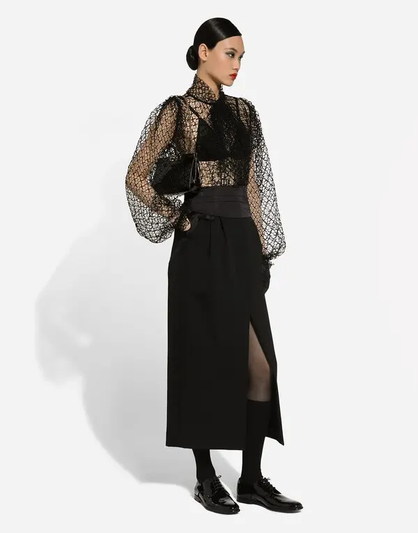 Dolce & Gabbana Wool Gabardine Calf-length Tuxedo Pencil Skirt