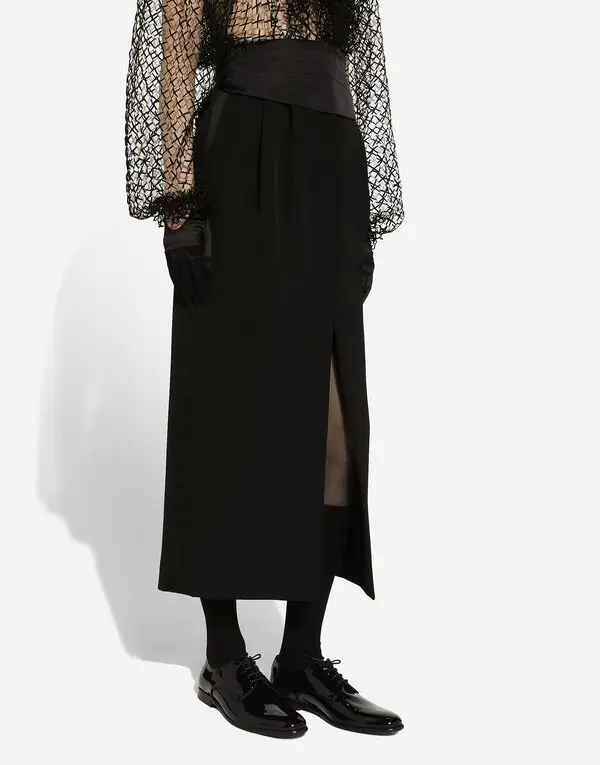 Dolce & Gabbana Wool Gabardine Calf-length Tuxedo Pencil Skirt