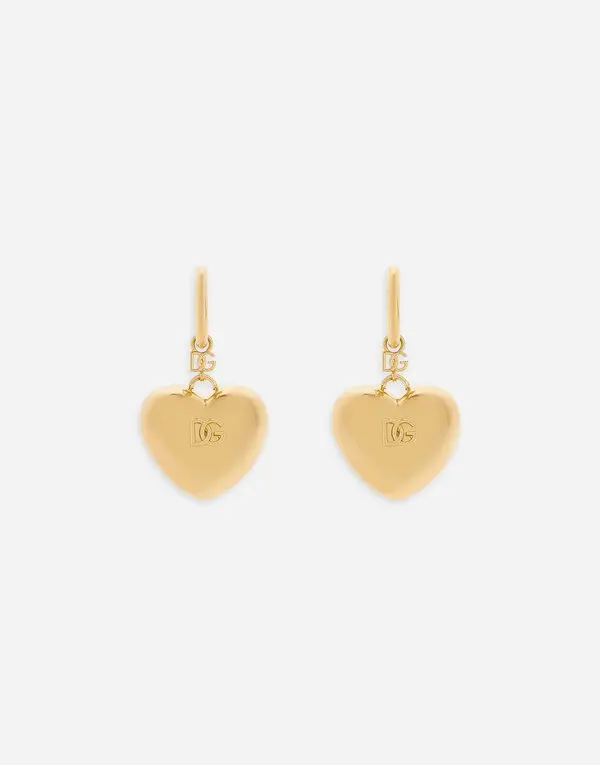 Dolce & Gabbana Heart Drop Earrings With Dg Logo - Gold