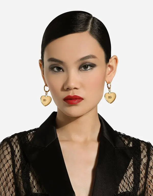Dolce & Gabbana Heart Drop Earrings With Dg Logo - Gold