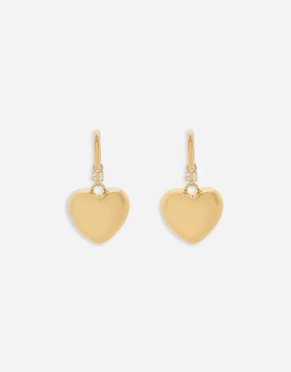 Dolce & Gabbana Heart Drop Earrings With Dg Logo - Gold